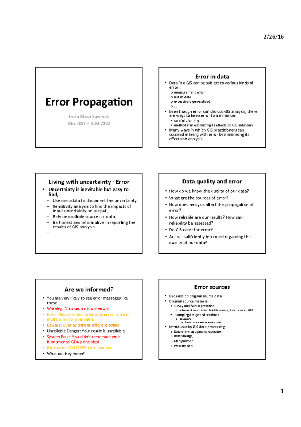 Lecture 6 2016 Error Propagation - Error Propaga)on Lydia Mazzi Kayondo ...