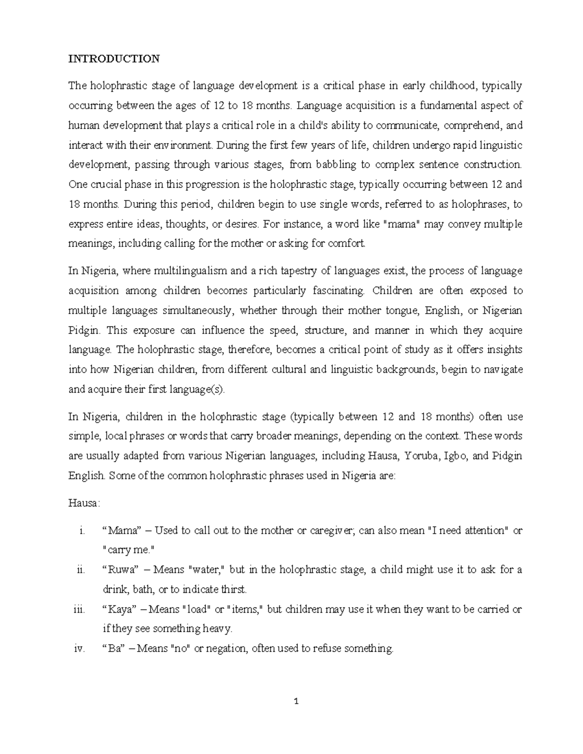 Holophrastic - CLASS PRESENTATION - INTRODUCTION The holophrastic stage ...