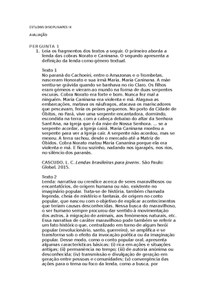 Quest I E II - avaliaçao - E S T U D O S D I C S C I P L I N A R E S X ...