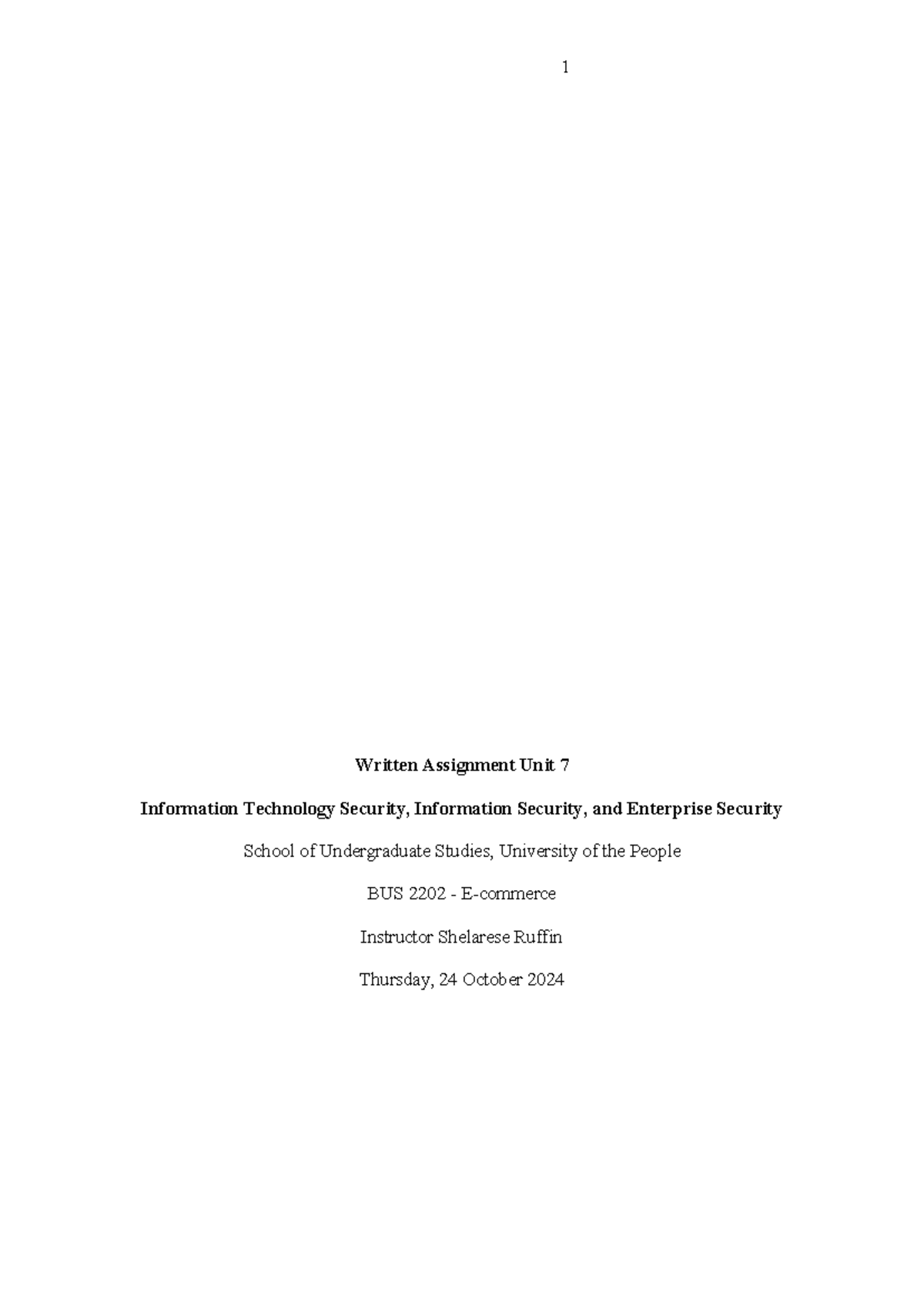 Written Assignment Unit 7 E-Commerce - Written Assignment Unit 7 Information Technology Security ...