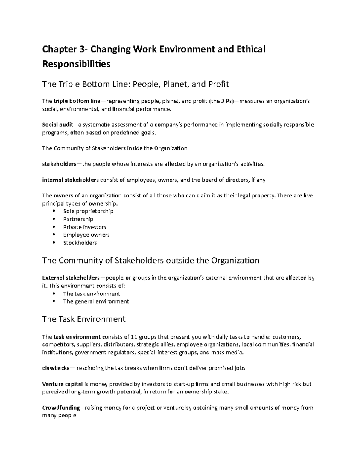 Management Ch 3- Changing Work Environment and Ethical Responsibilities ...