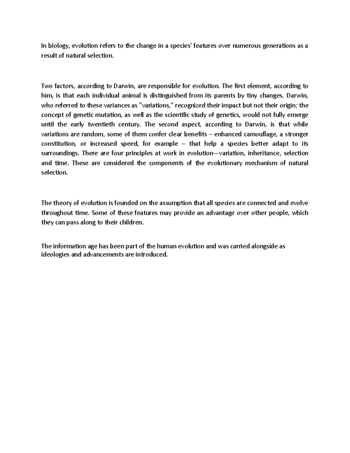 Human-Evolution - Lecture notes 1 - In biology, evolution refers to the ...