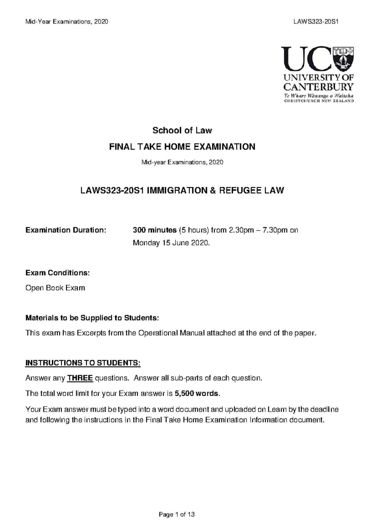 2021 mid term exam - Immigration Law - UCNZ - Studocu