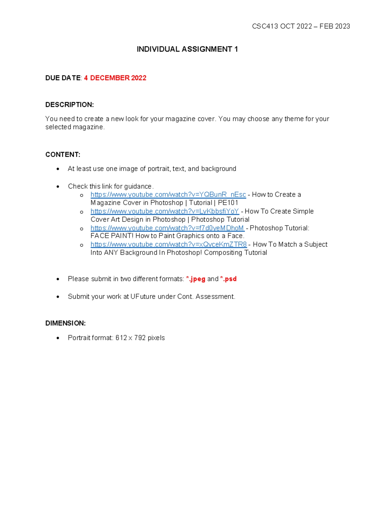 CSC413 Individual Assignment 1 - CSC413 OCT 2022 – FEB 2023 INDIVIDUAL ...