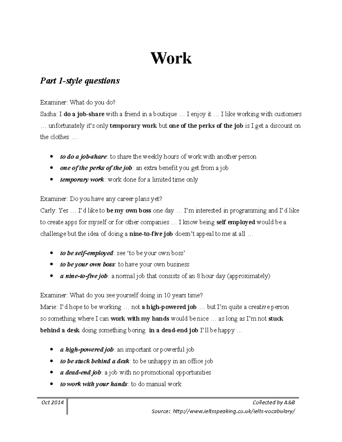 Work - abc - Work Part 1-style questions Examiner: What do you do ...