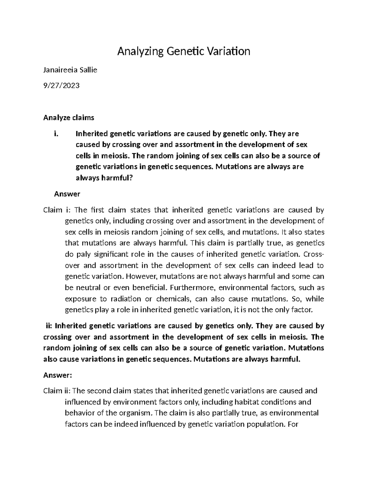 Analyzing Genetic Variation - Analyzing Genetic Variation Janaireeia ...