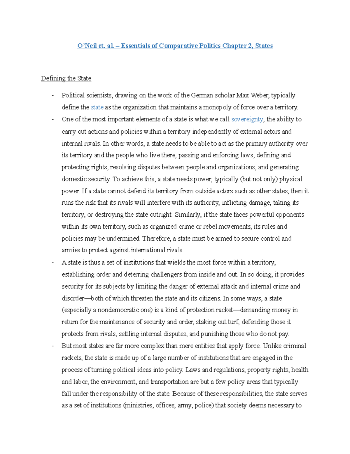 O’Neil et. al. – Essentials of Comparative Politics Chapter 2, States ...