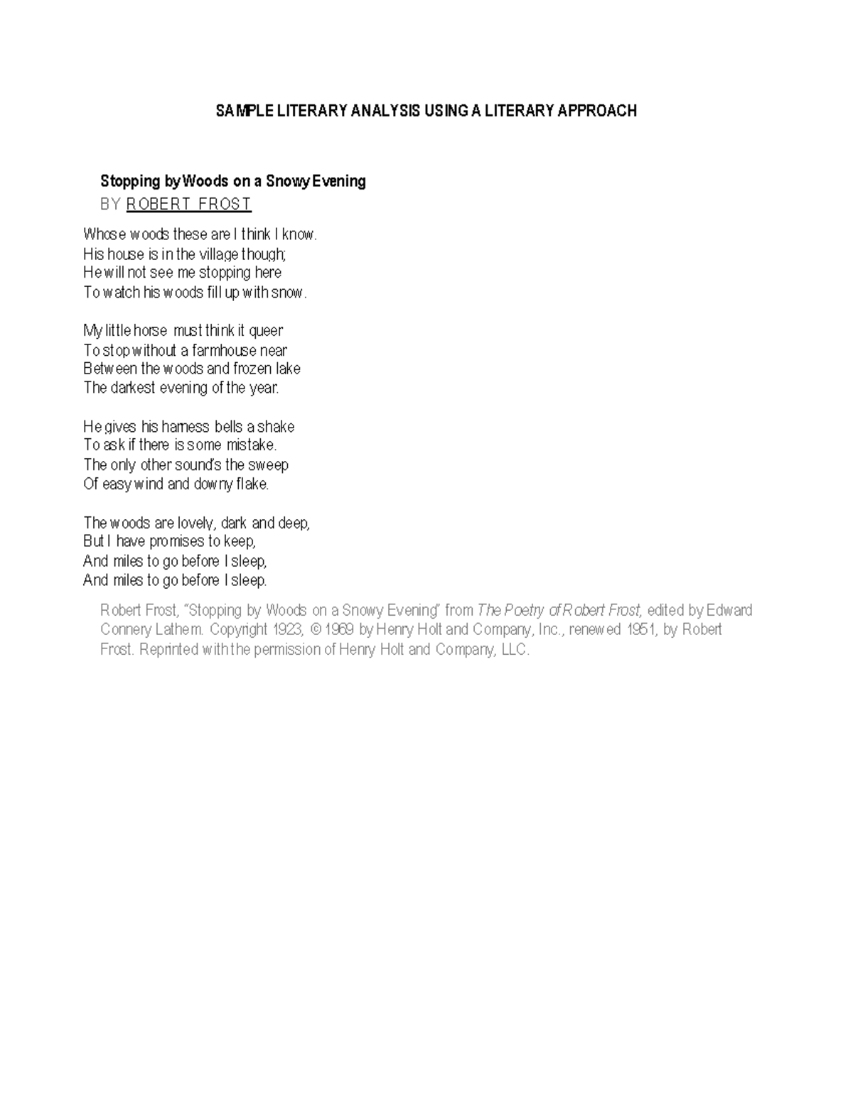 Summing Things Up Literary Approach - SAMPLE LITERARY ANALYSIS USING A ...