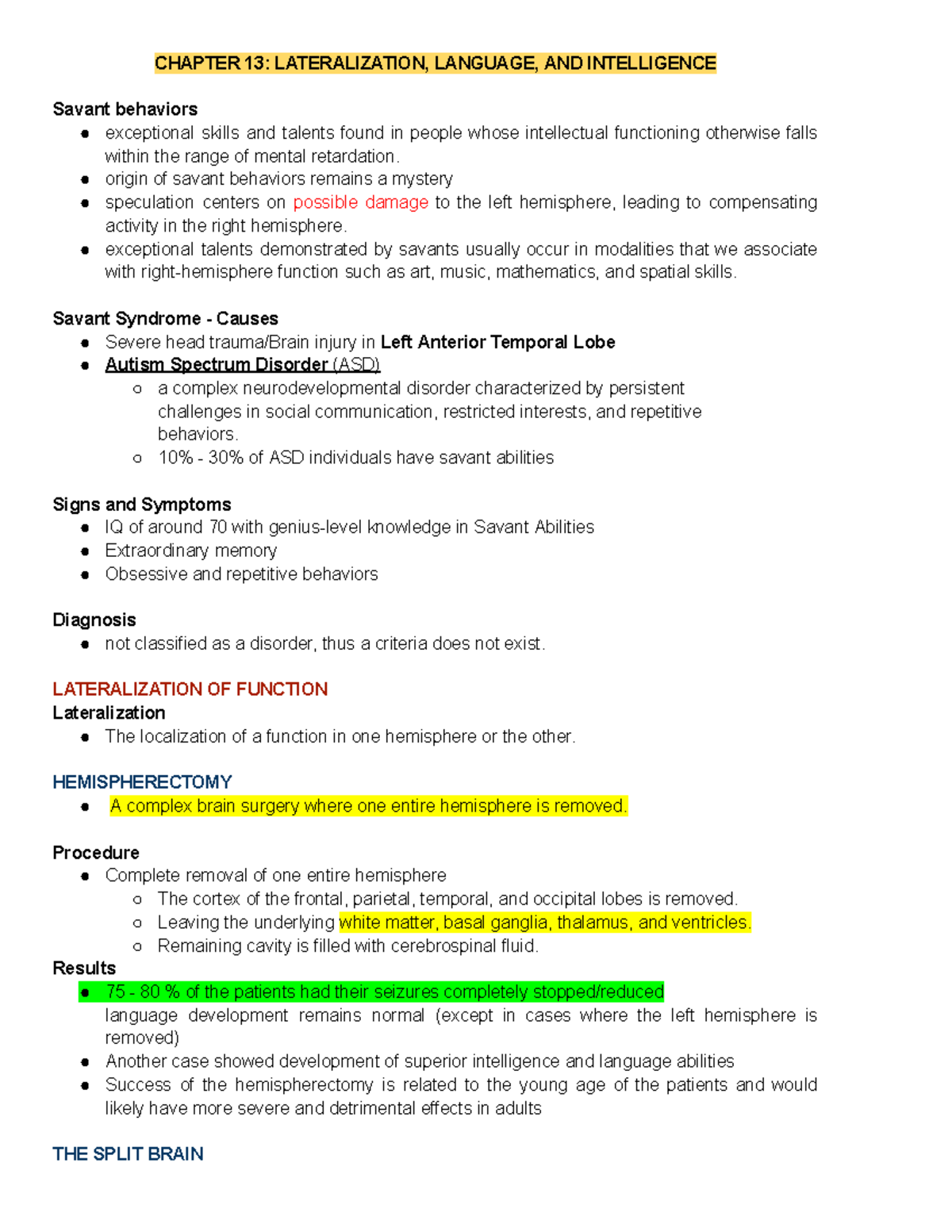 Chapter 13; Lateralization, Language, and Intelligence - CHAPTER 13: LATERALIZATION, LANGUAGE ...