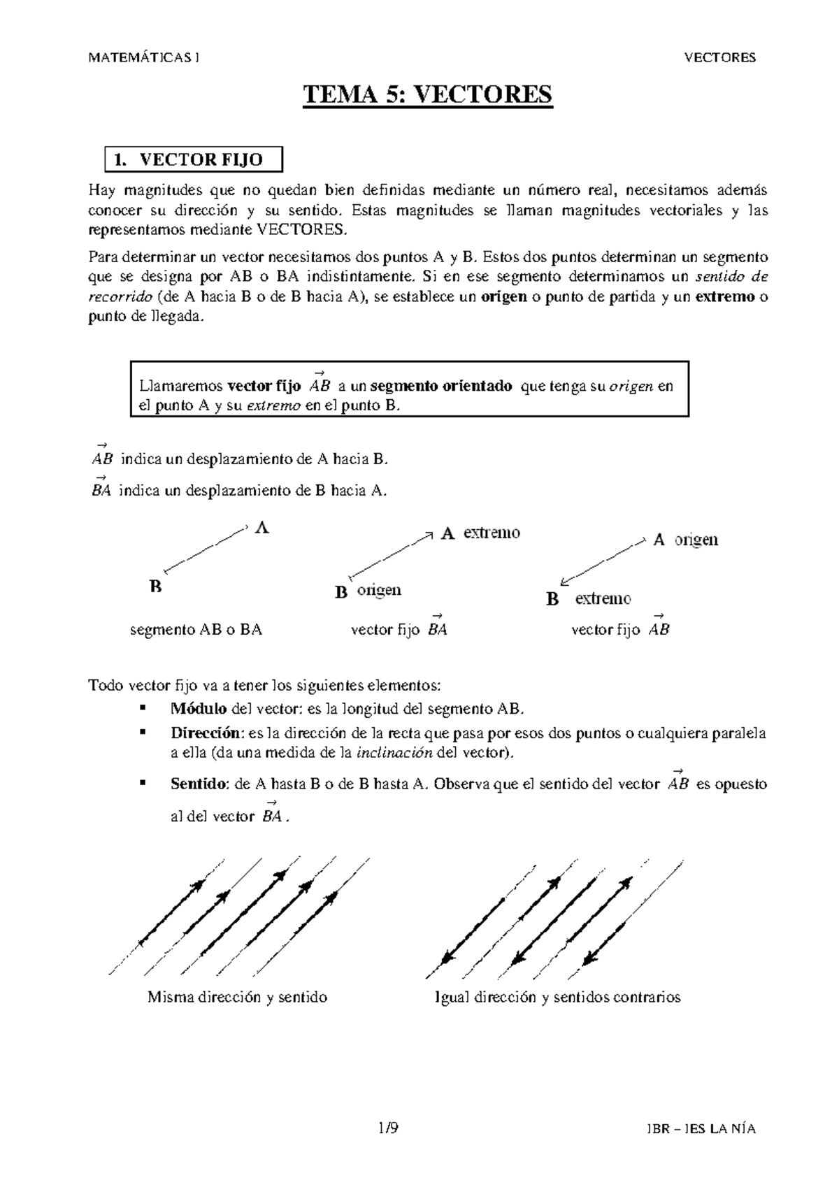 1ciencias Tema05 Vectores - TEMA 5: VECTORES 1. VECTOR FIJO Hay ...