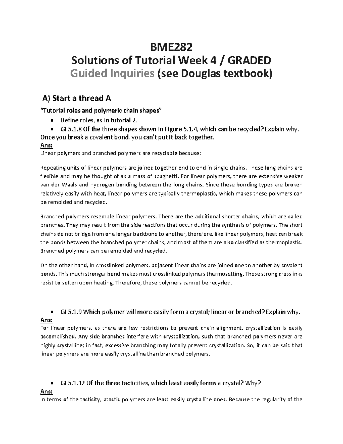 BME282 Tutorial 4 Solutions To the Problems Assigned Very Useful - BME Solutions of Tutorial ...