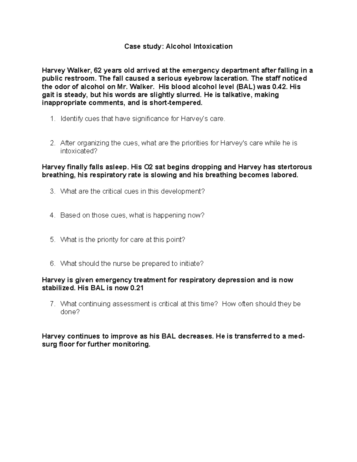 Substance Abuse ETOH Case studies - Case study: Alcohol Intoxication ...