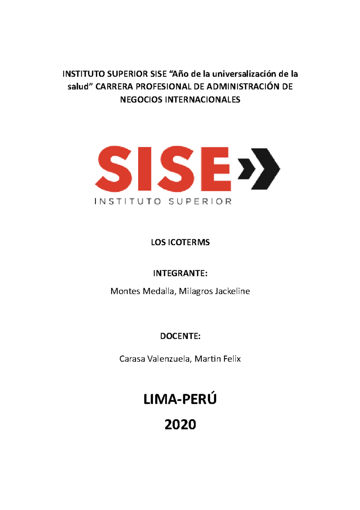 Incoterms - icoterms - INSTITUTO SUPERIOR SISE “Año de la ...