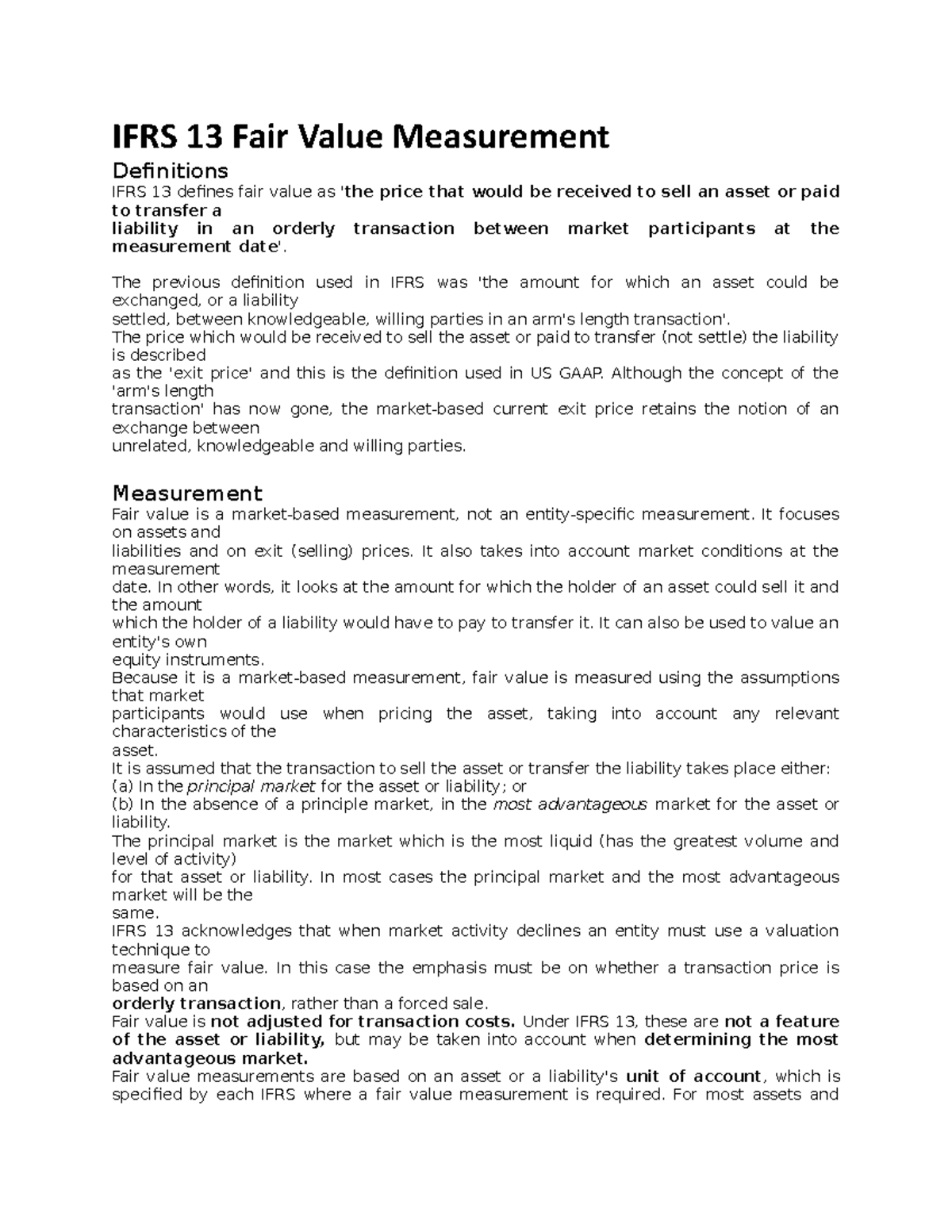 IFRS 13 - Fair Value measurement - IFRS 13 Fair Value Measurement ...
