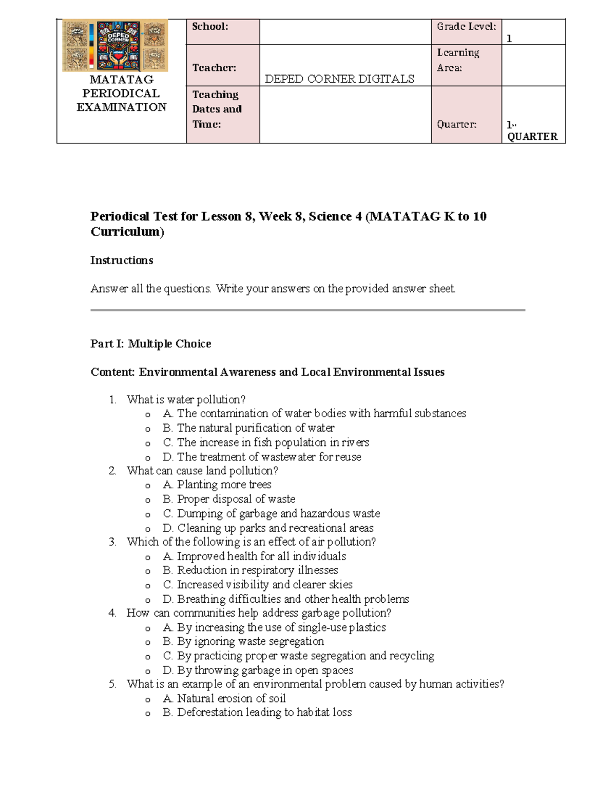 PT-WEEK 8- Science- Deped Corner Digitals - Periodical Test for Lesson ...