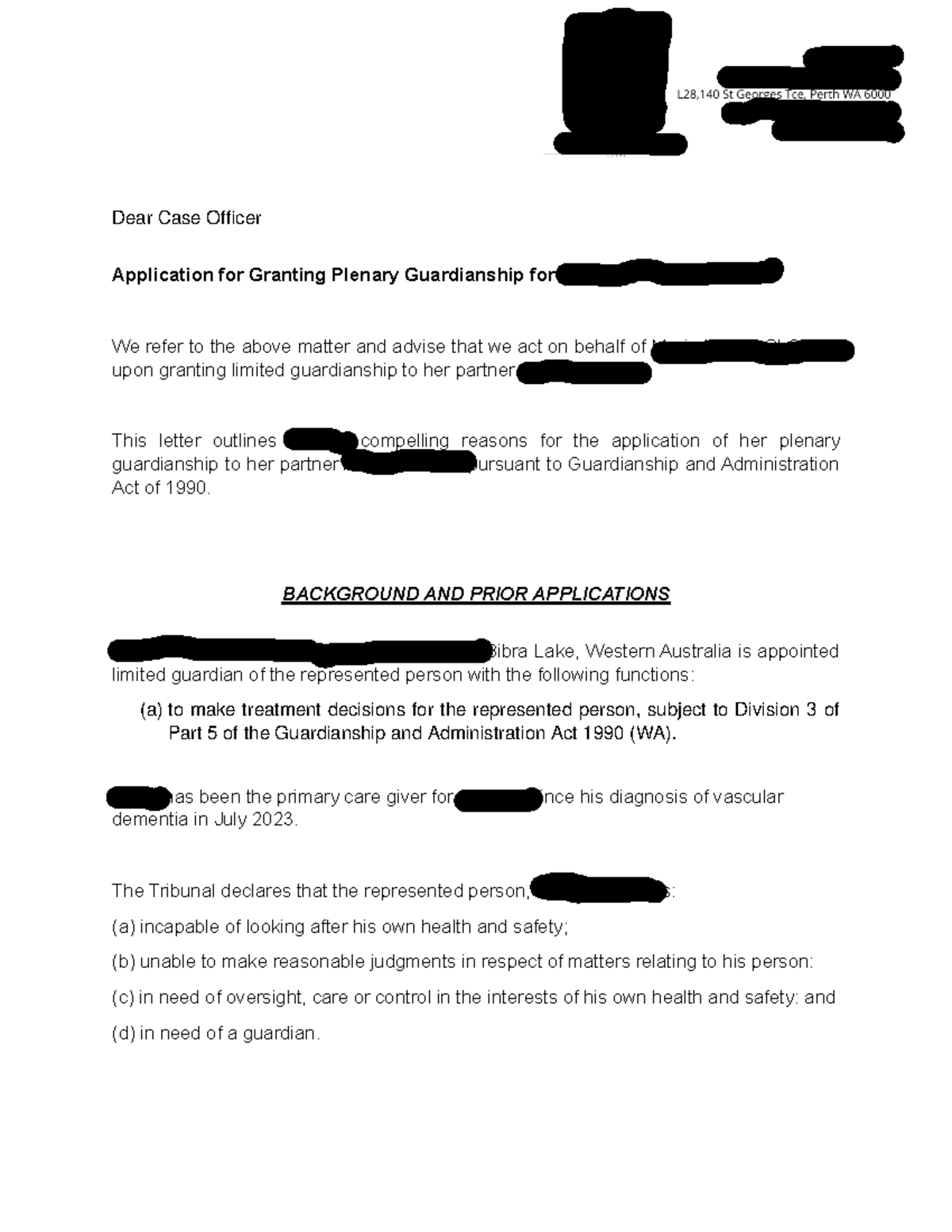 Draft Submission For Plenary Guardianship Redacted - Dear Case Officer ...