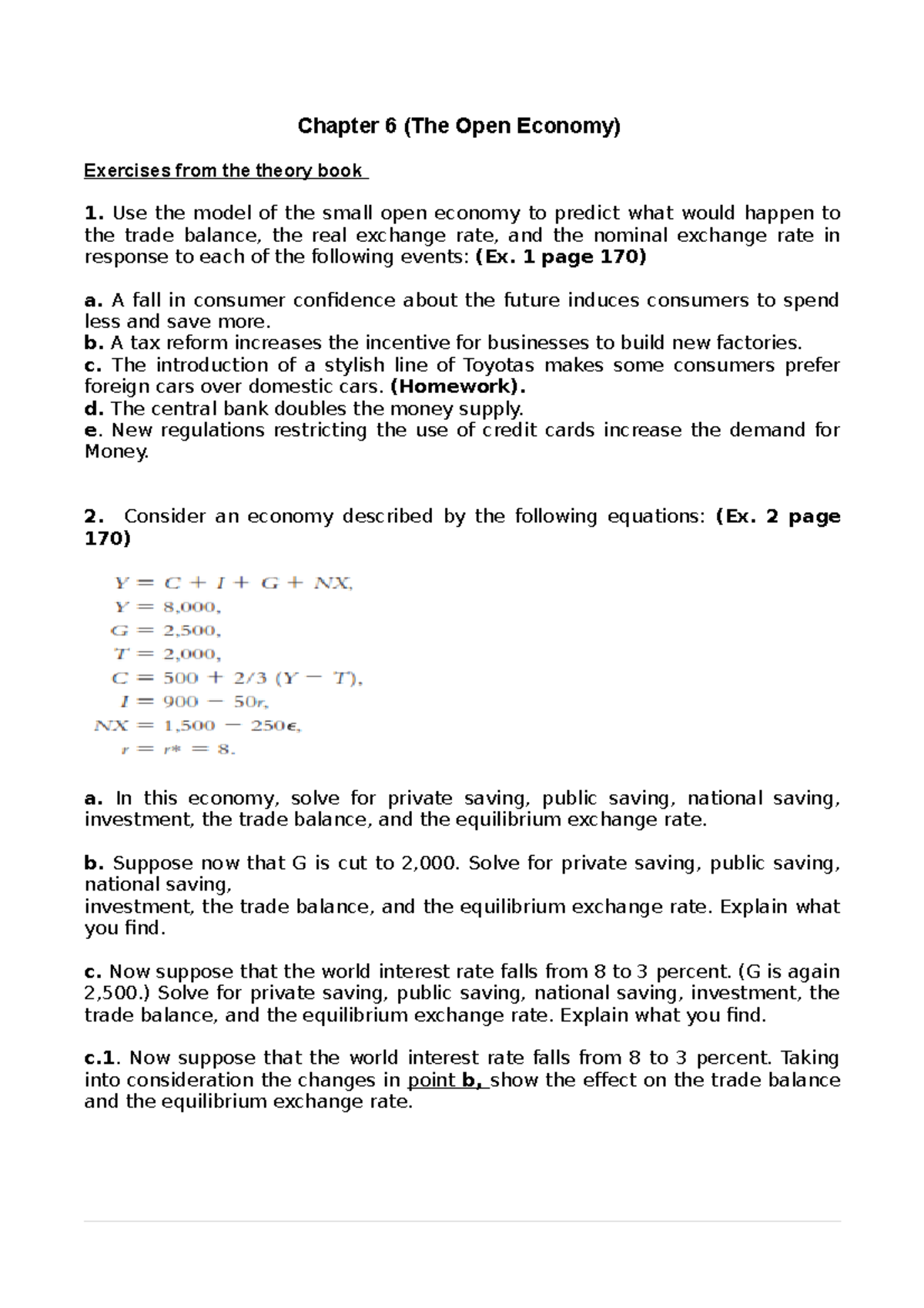 exercises for macro - Chapter 6 (The Open Economy) Exercises from the ...