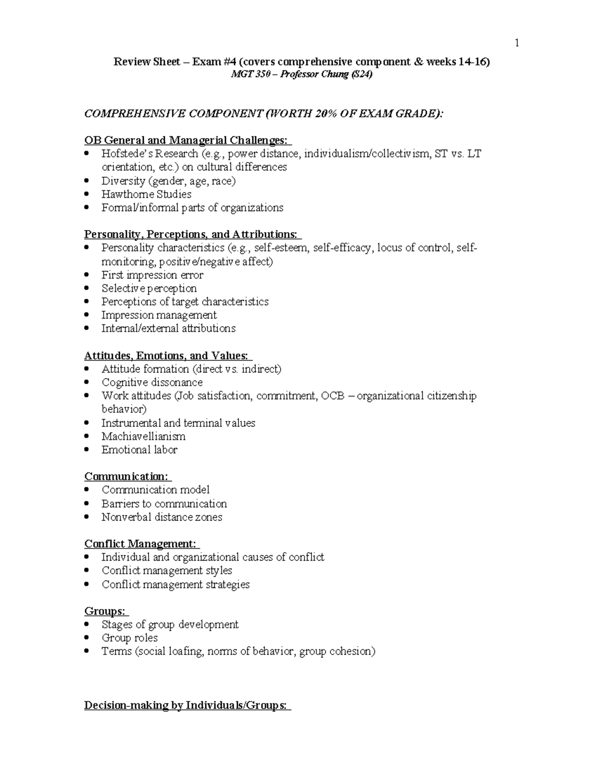 Exam 4 Final Exam Review Sheet - Review Sheet – Exam #4 (covers ...