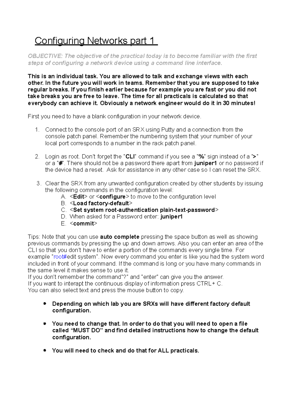 Configuring Networks part 1 - This is an individual task. You are allowed to talk and exchange ...