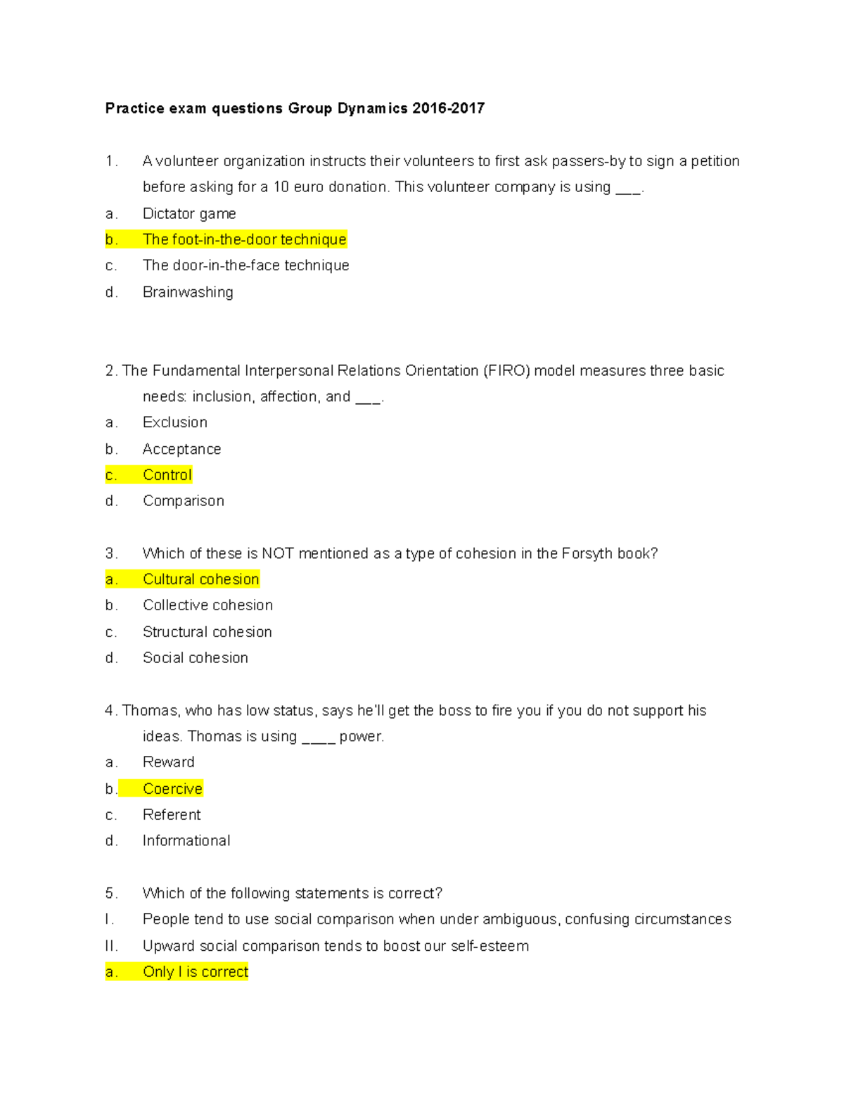 Sample/practice exam 1 February 2017, questions and answers - Practice ...