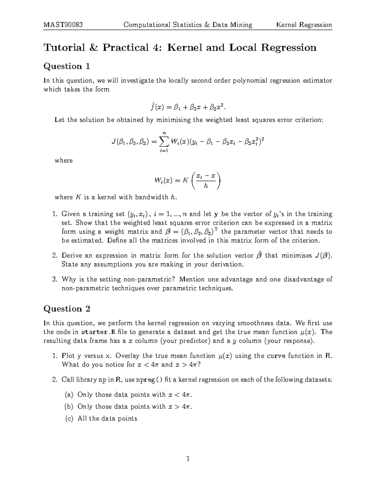 Tutorial 4 - MAST90083 Computational Statistics & Data Mining Kernel ...