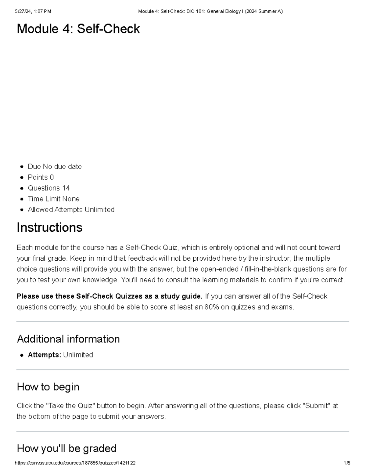 Module 4 Self-Check BIO 181 General Biology I (2024 Summer A) - Module ...