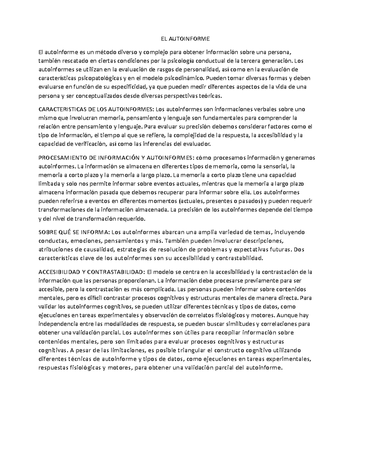 Informe Resumen - OYE - EL AUTOINFORME El autoinforme es un método ...