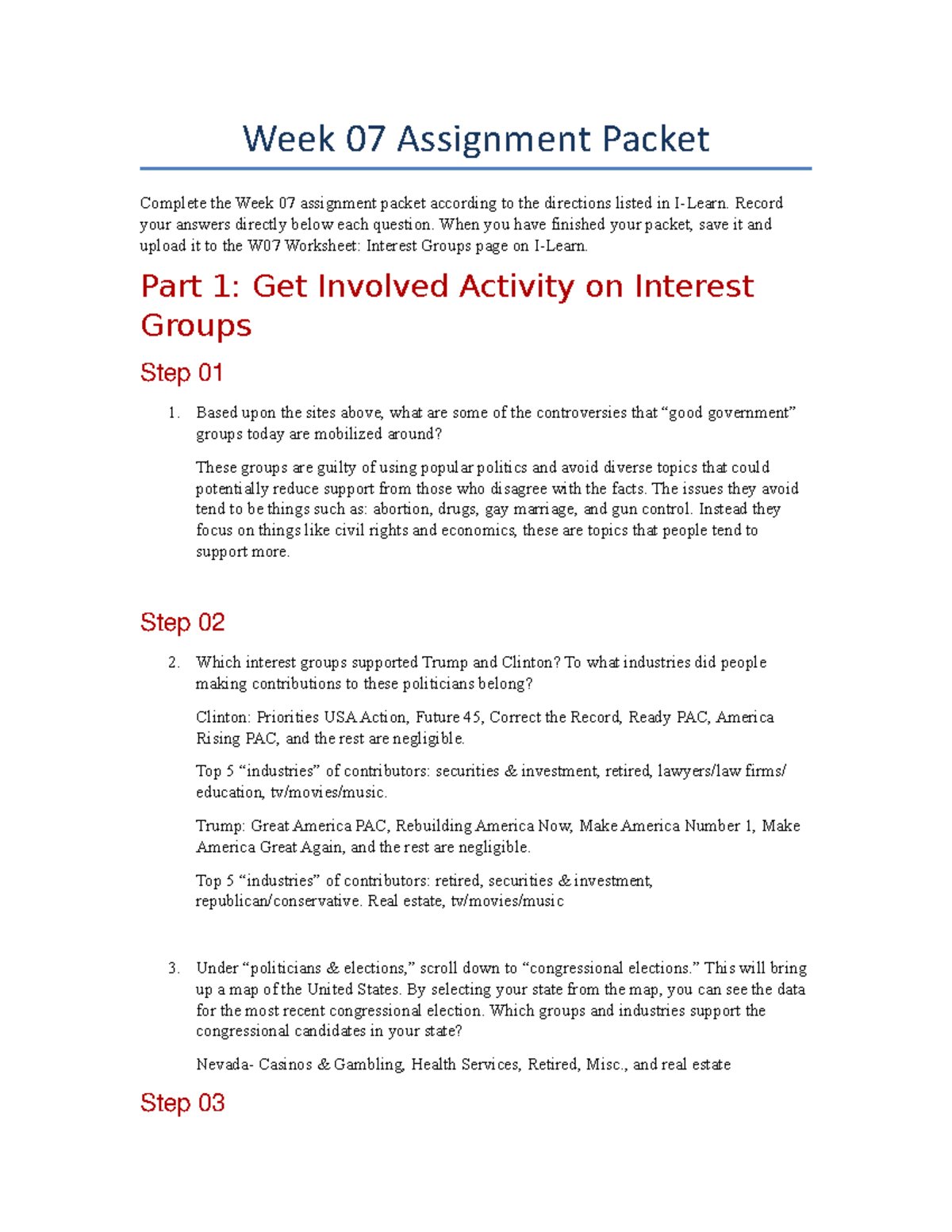 Polsc 110 document week07Assignment Packet - Week 07 Assignment Packet Complete the Week 07 ...