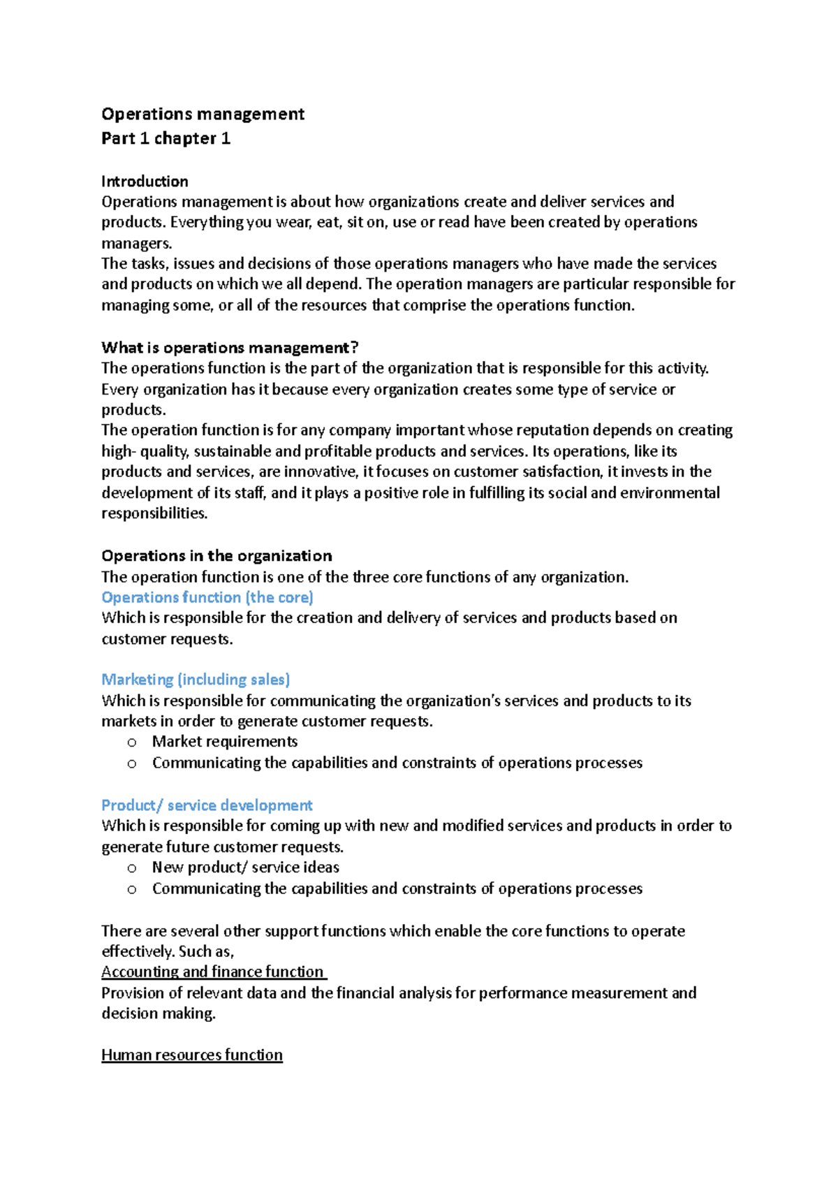 Operations management SV - Operations management Part 1 chapter 1 Introduction Operations ...
