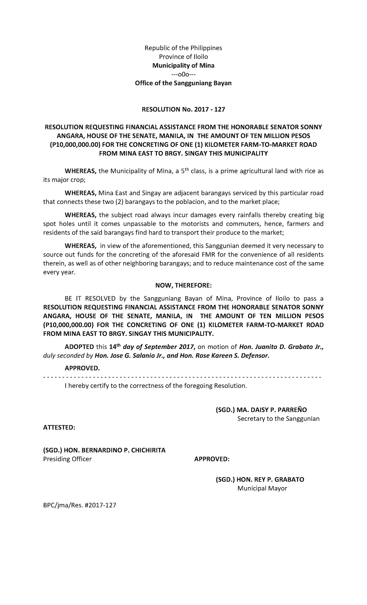 Approved-Resolution-No - Republic of the Philippines Province of Iloilo ...