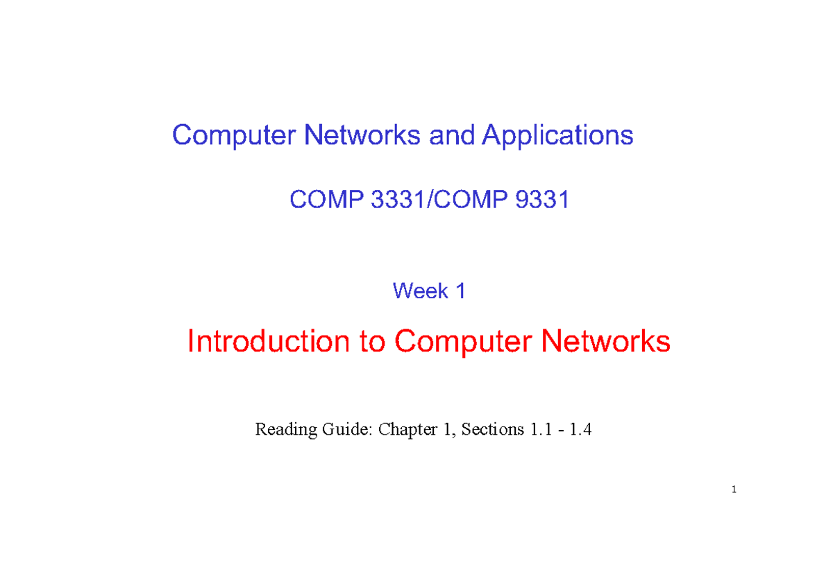 Intro Networks Comp3331 Lecture Slides Introduction To Computer Networks Computer Networks And