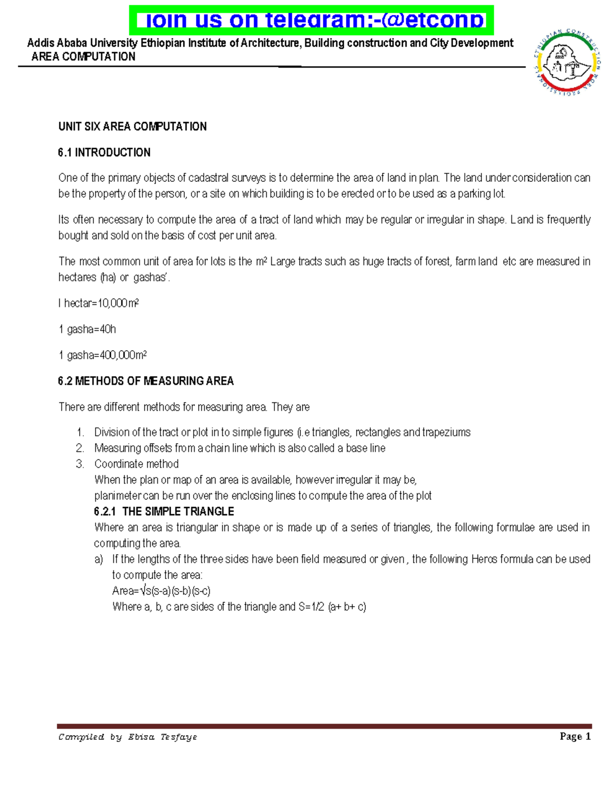 05 chapter 6 area computation - AREA COMPUTATION UNIT SIX AREA ...