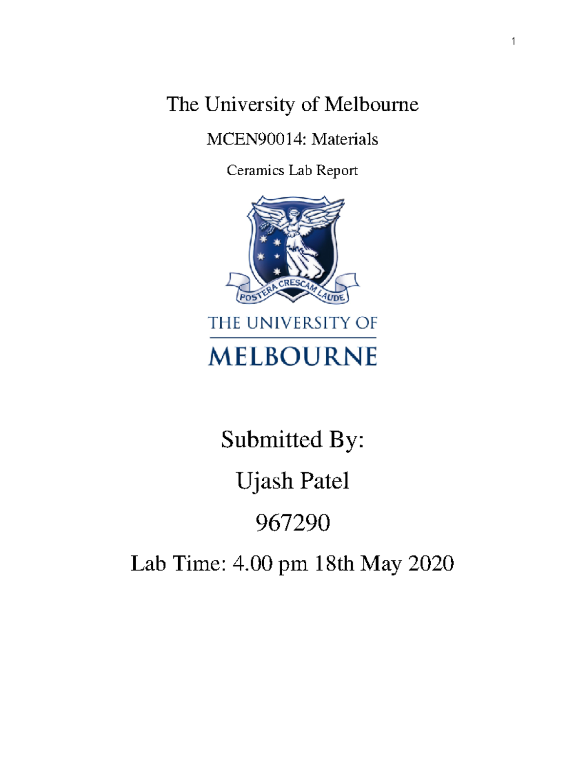 Ceramics report - The University of Melbourne MCEN90014: Materials ...