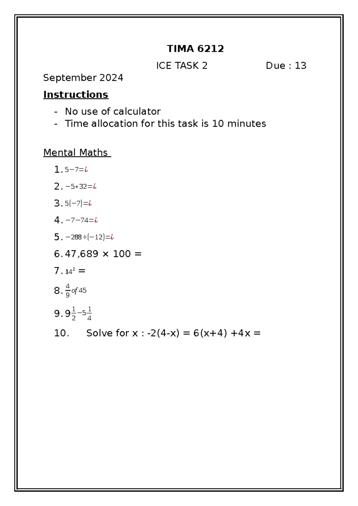 TIMA 6212 ICE TASK 2 - Ice task - BE.d312 - TIMA 6212 ICE TASK 2 Due : 13 September 2024 - Studocu