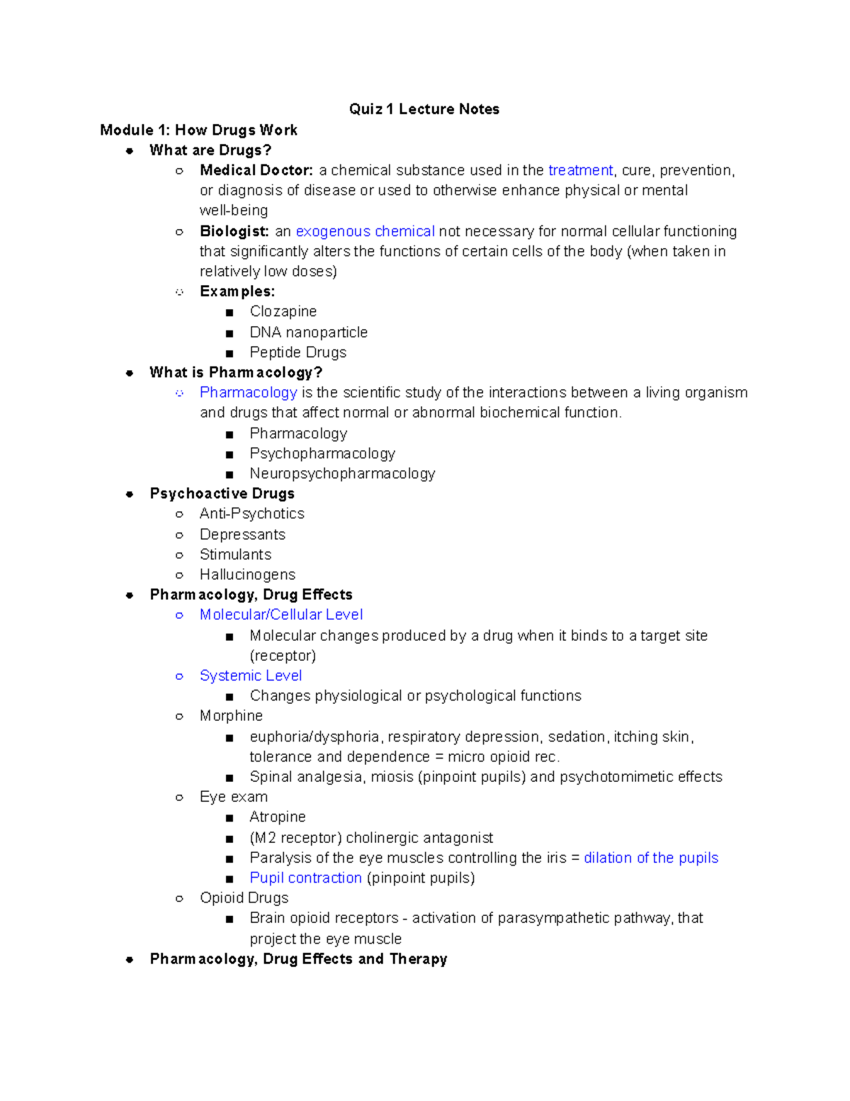 Quiz 1 Lecture Notes - Quiz 1 Lecture Notes Module 1: How Drugs Work ...