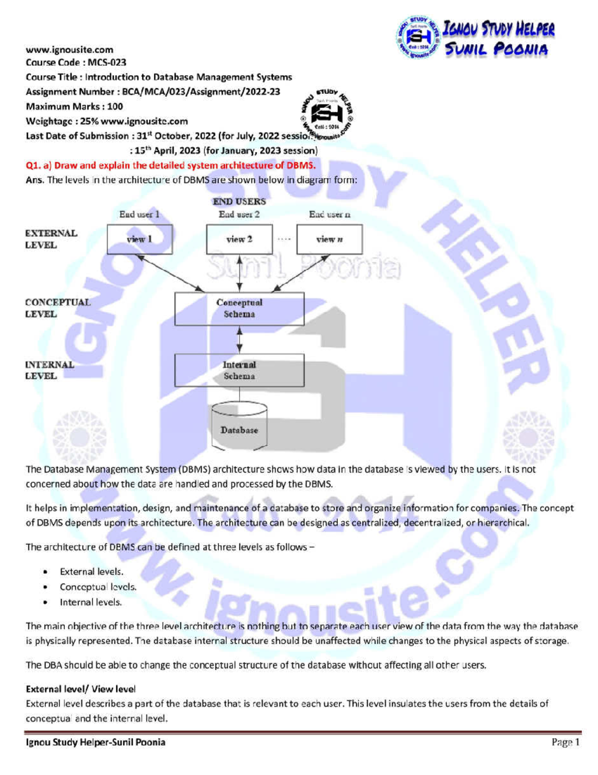 MCS-023 - fffffffffffffffffffff - Introduction to Database Management Systems - Studocu
