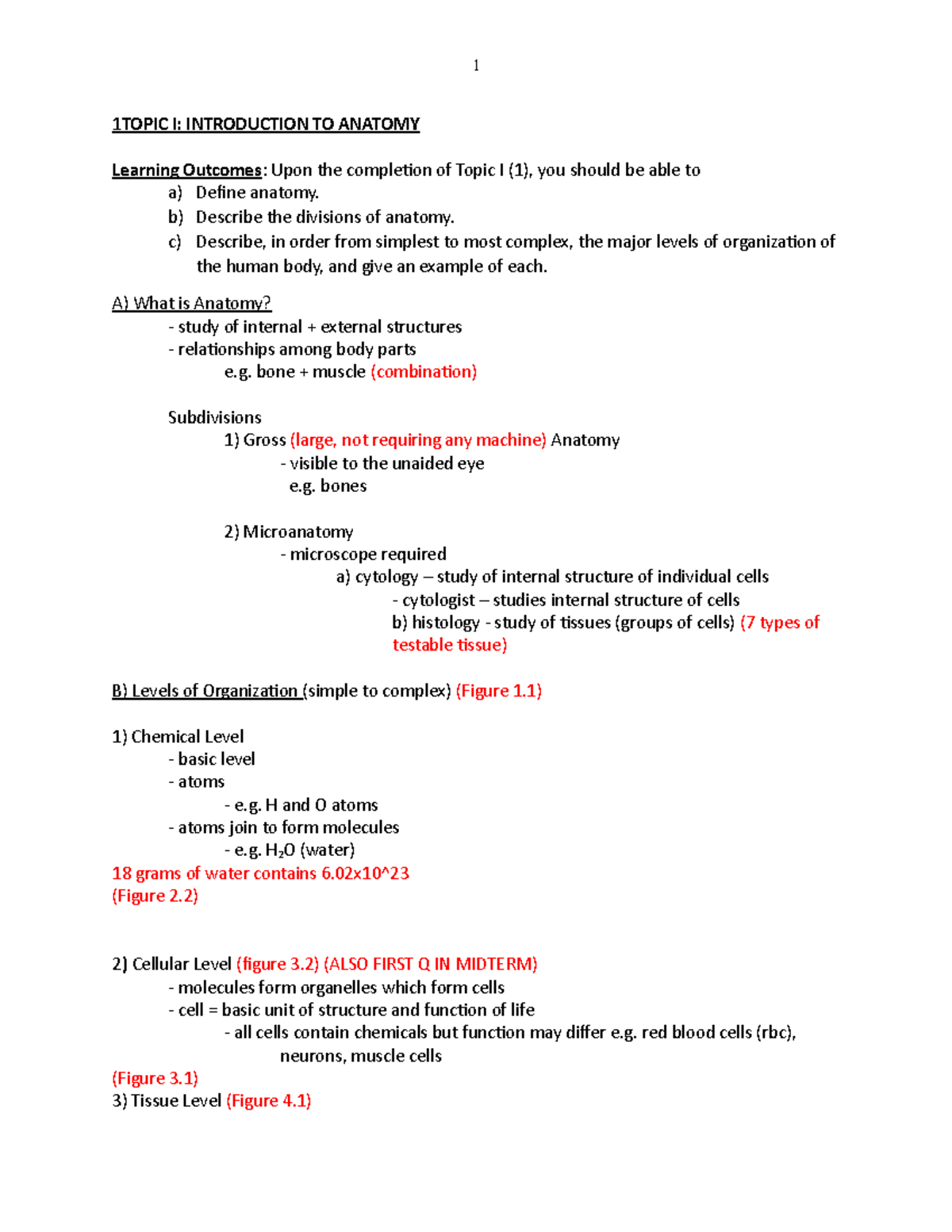 Topic I Introduction to Anatomy - 1 1 TOPIC I: INTRODUCTION TO ANATOMY ...
