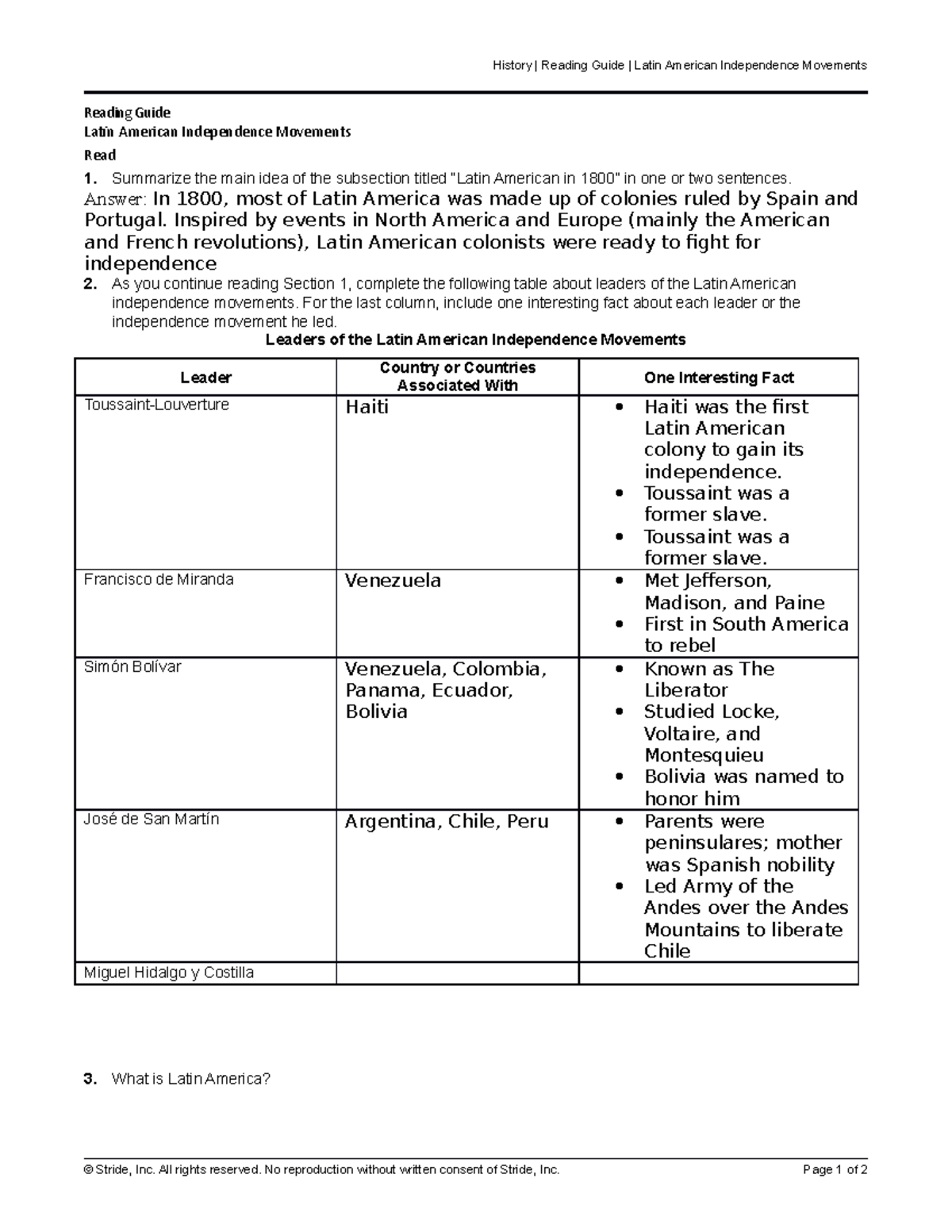 Latin American Independence Movements - Summarize the main idea of the ...