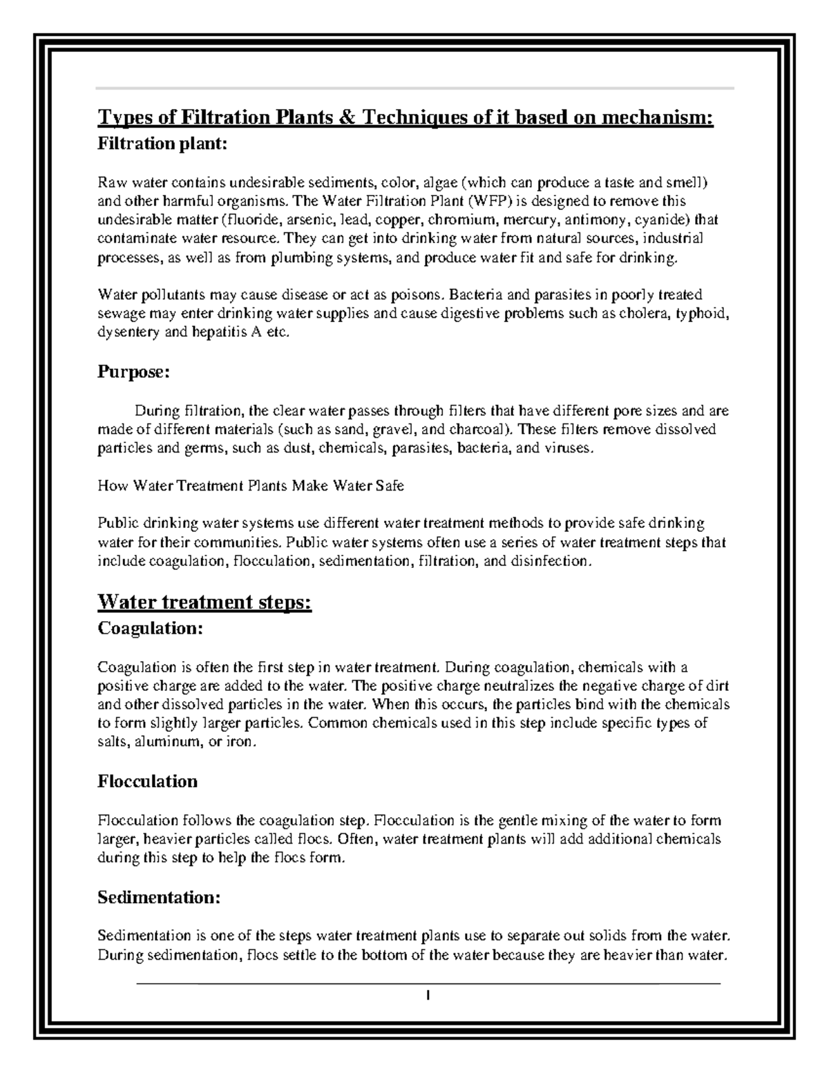 EE Lab Assigment - Types of Filtration Plants & Techniques of it based ...