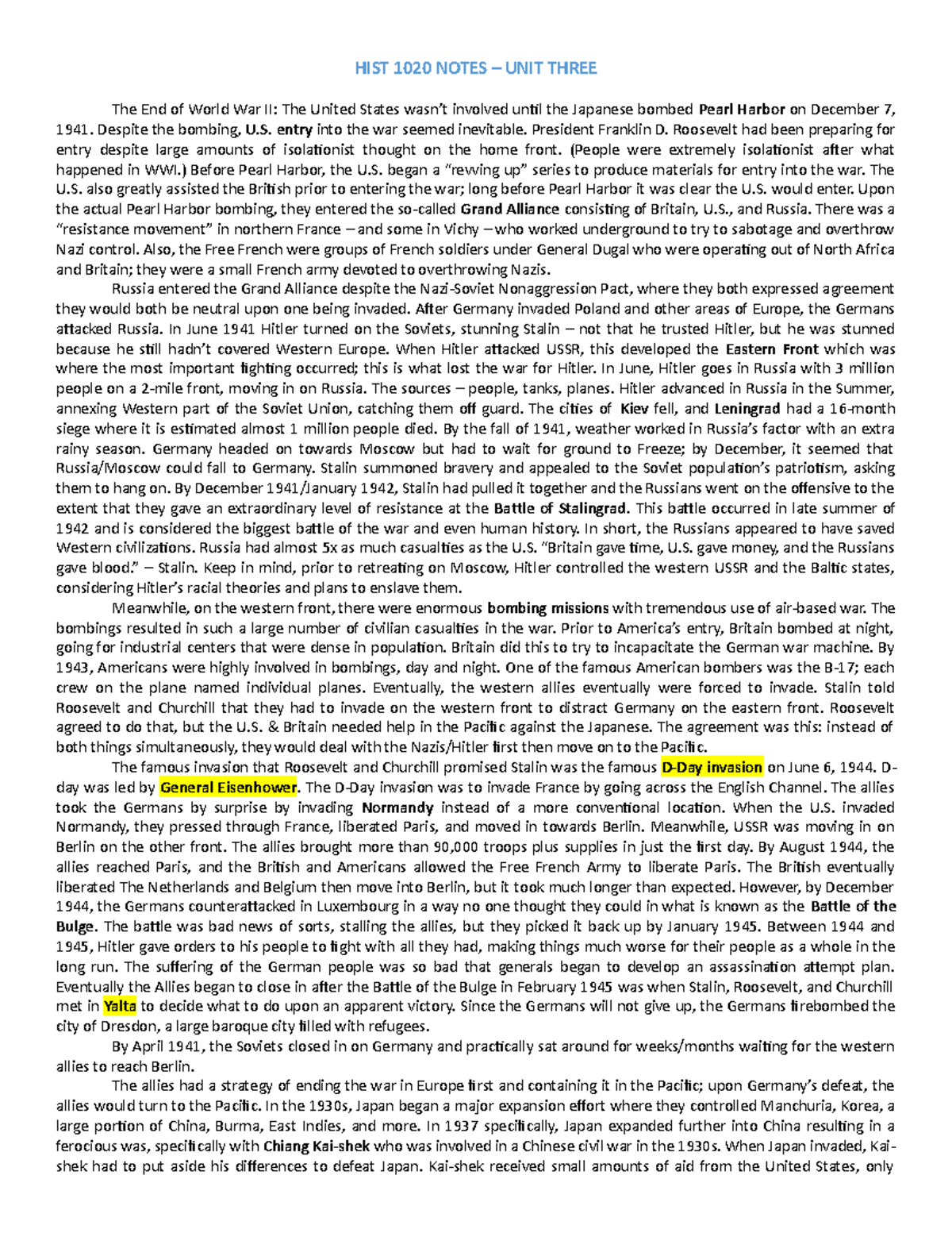 UNIT Three - End of WW2 through Vietnam War - HIST 1020 NOTES – UNIT ...