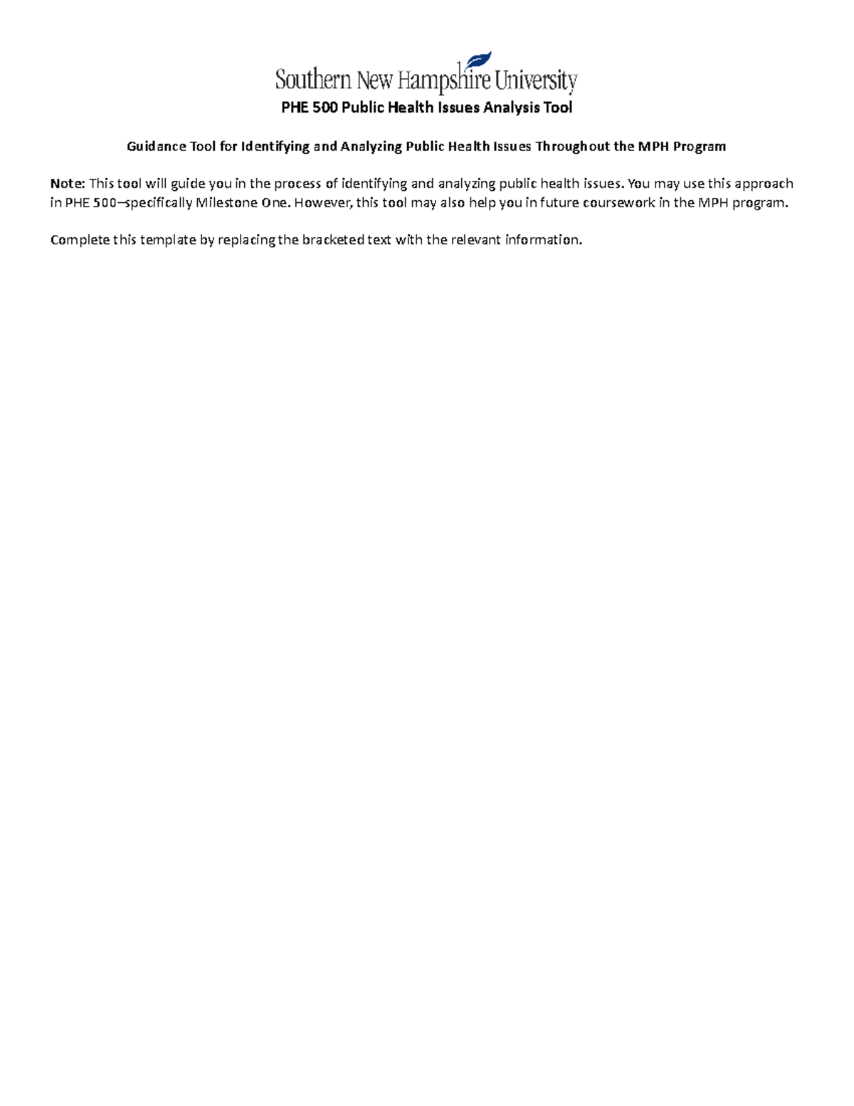 PHE 500 Public Health Issues Analysis Tool - You may use this approach ...