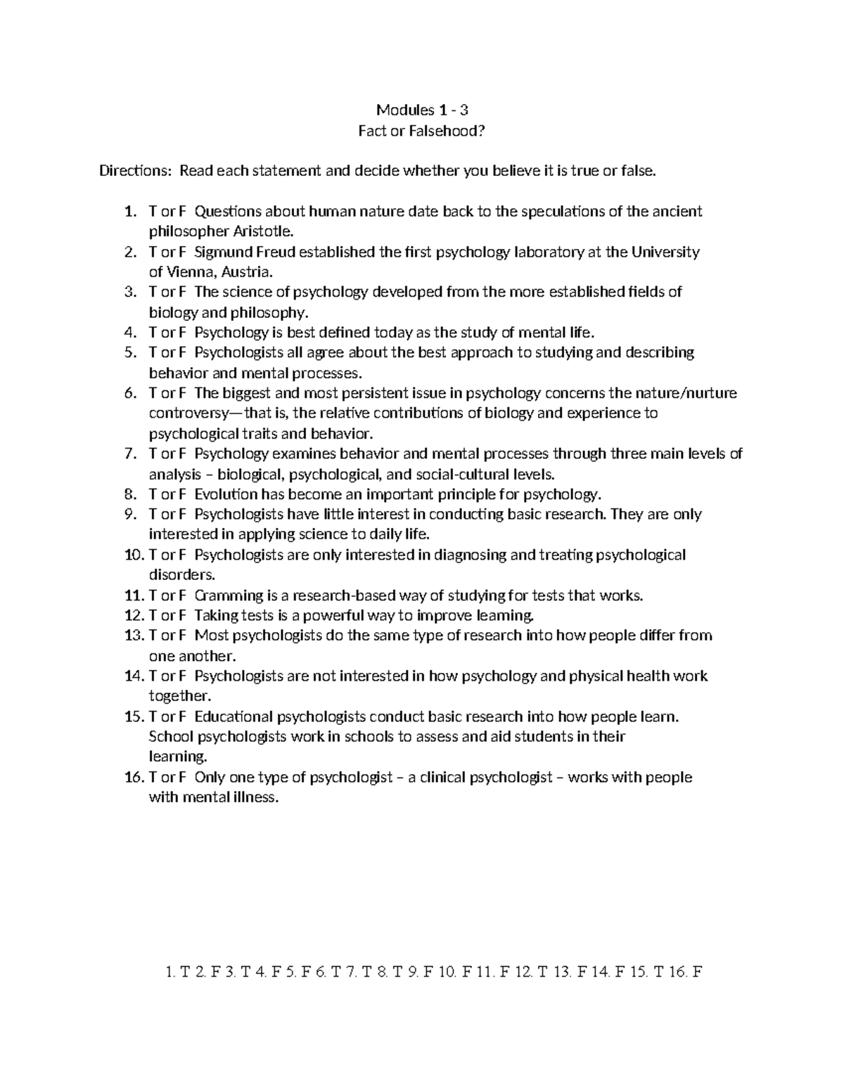 02-01 Fact or Falsehood - Modules 1 - 3 Fact or Falsehood? Directions ...