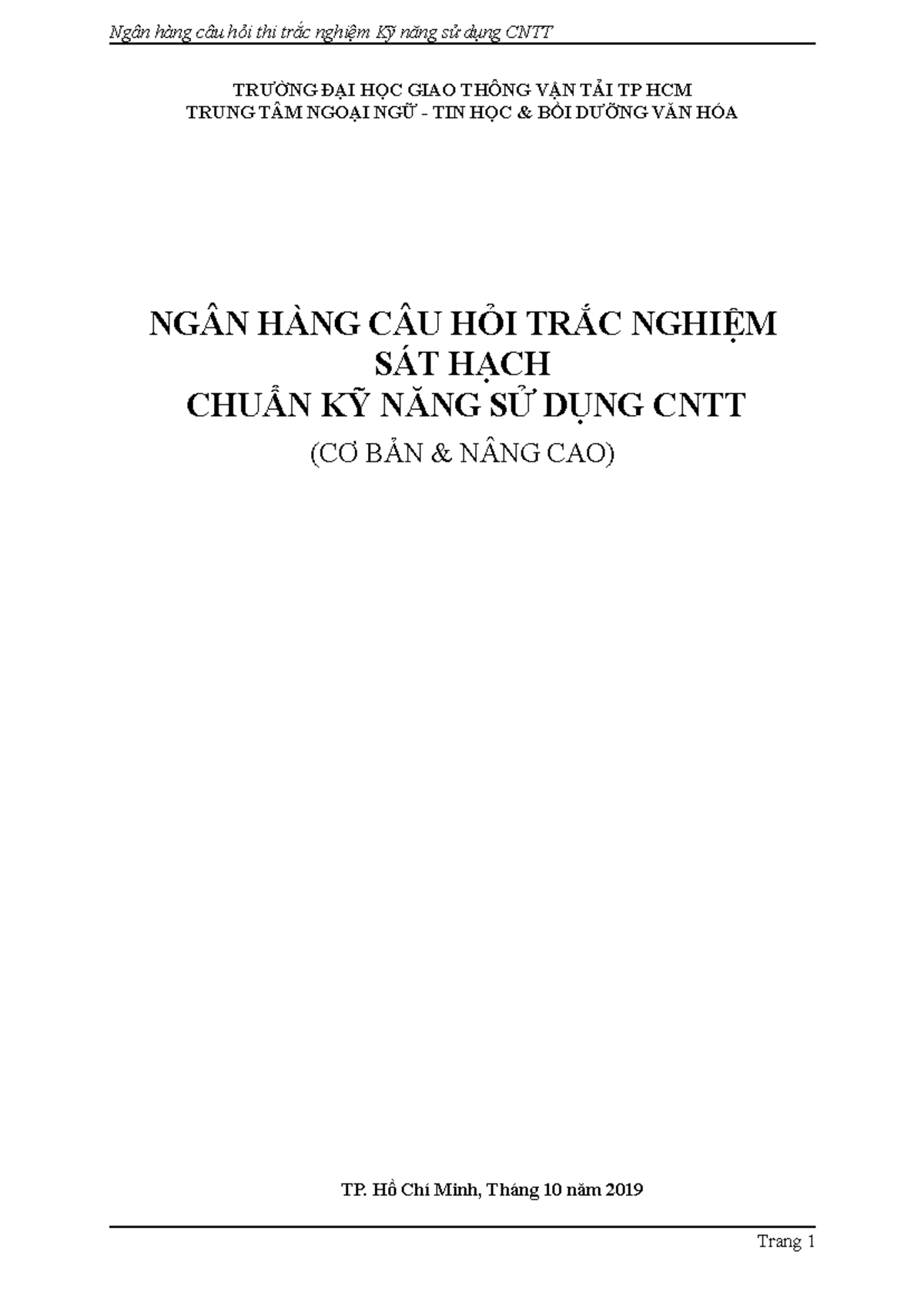 Ngan hang cau hoi trac nghiem cntt co ban - TRƯỜNG ĐẠI HỌC GIAO THÔNG VẬN TẢI TP HCM TRUNG TÂM ...