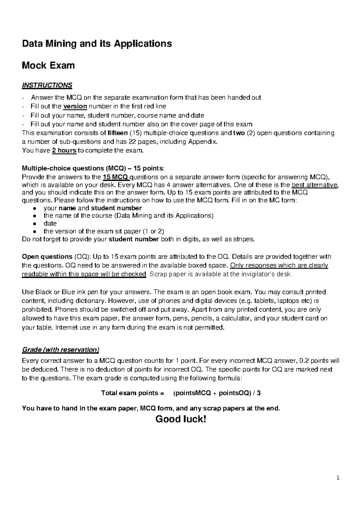 DMA 2024 Mock Exam - Example Answers - Data Mining and its Applications ...