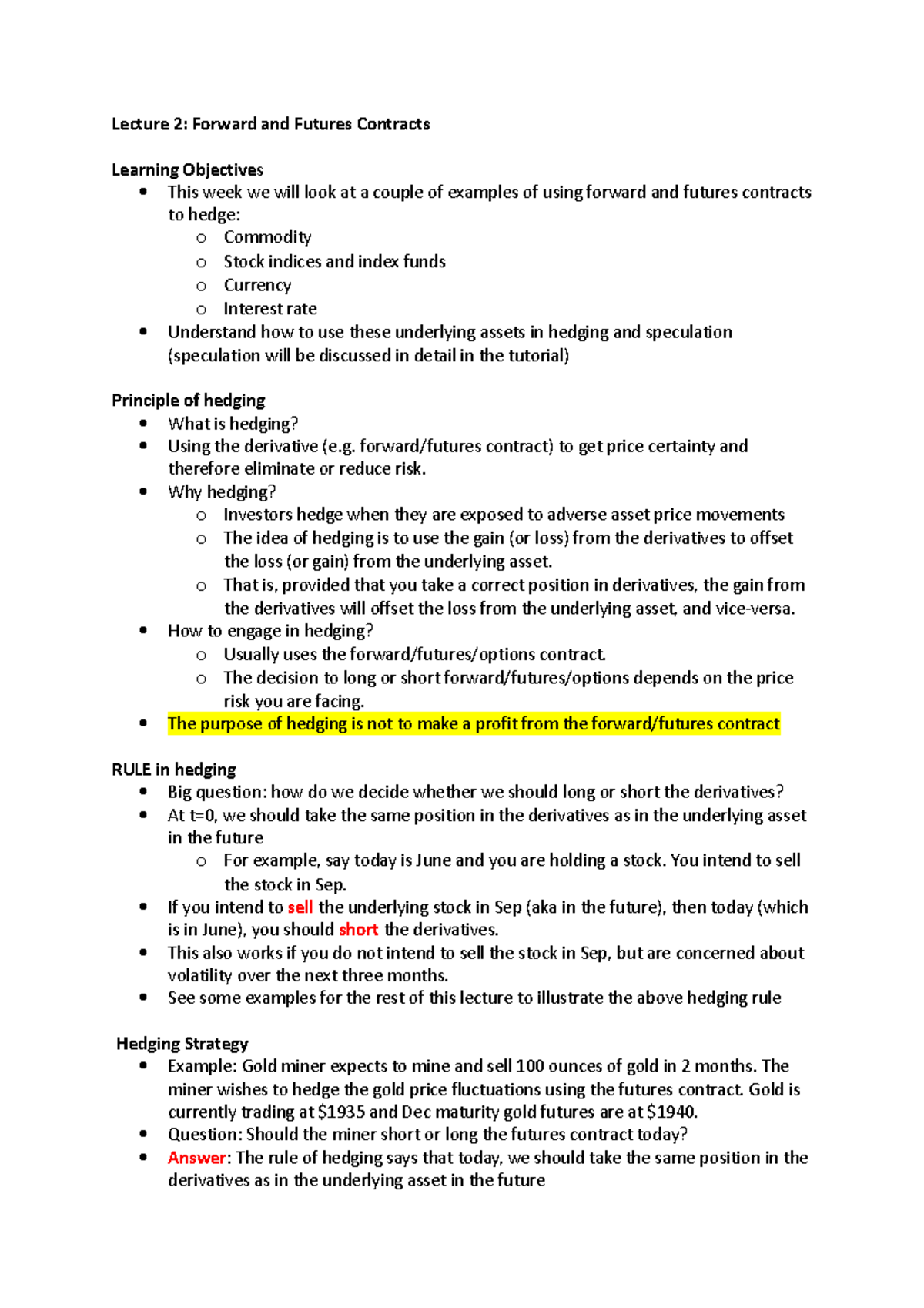 Lecture 2 - Forward and Futures Contracts - Lecture 2: Forward and ...