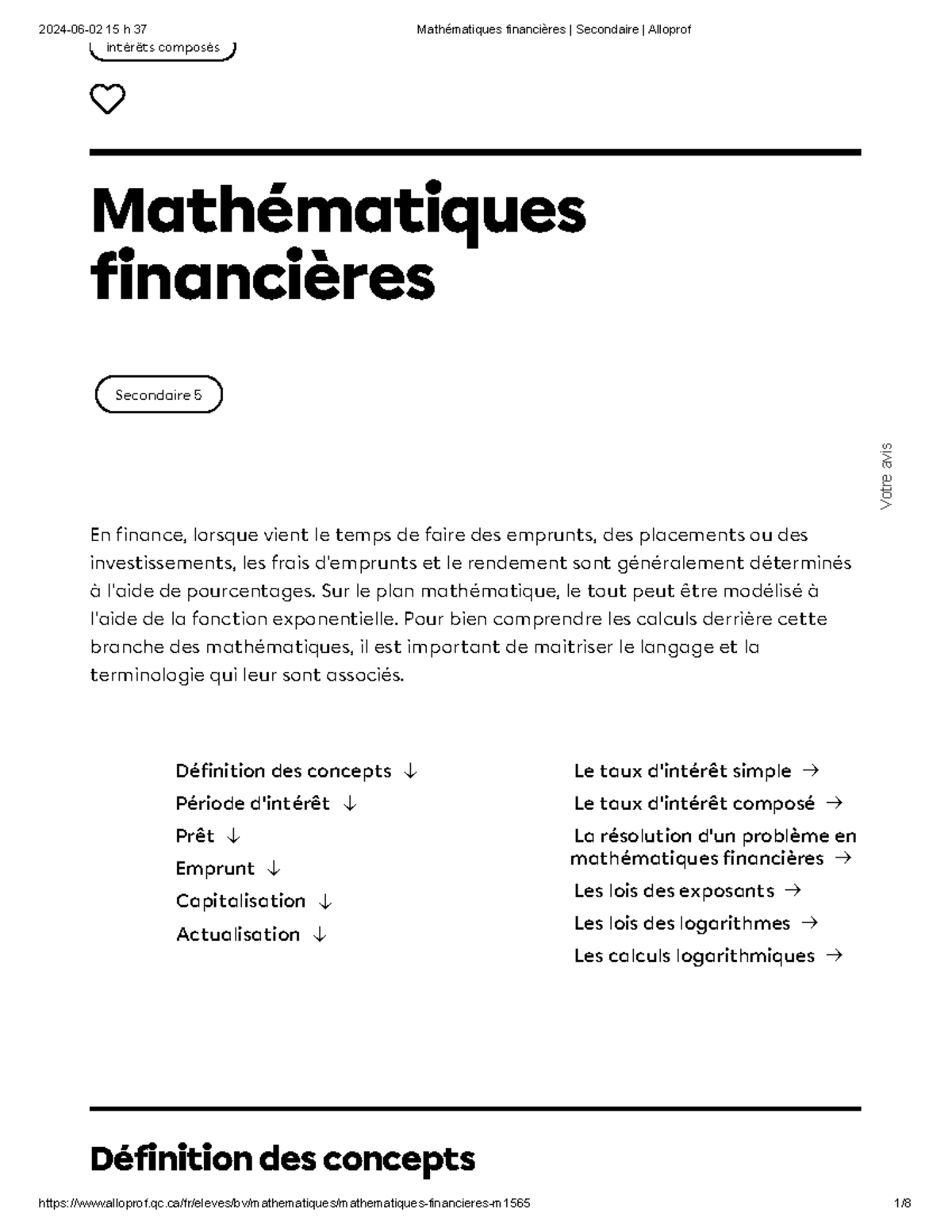 Révision secondaire et Notes importantes - Mathématiques financières ...