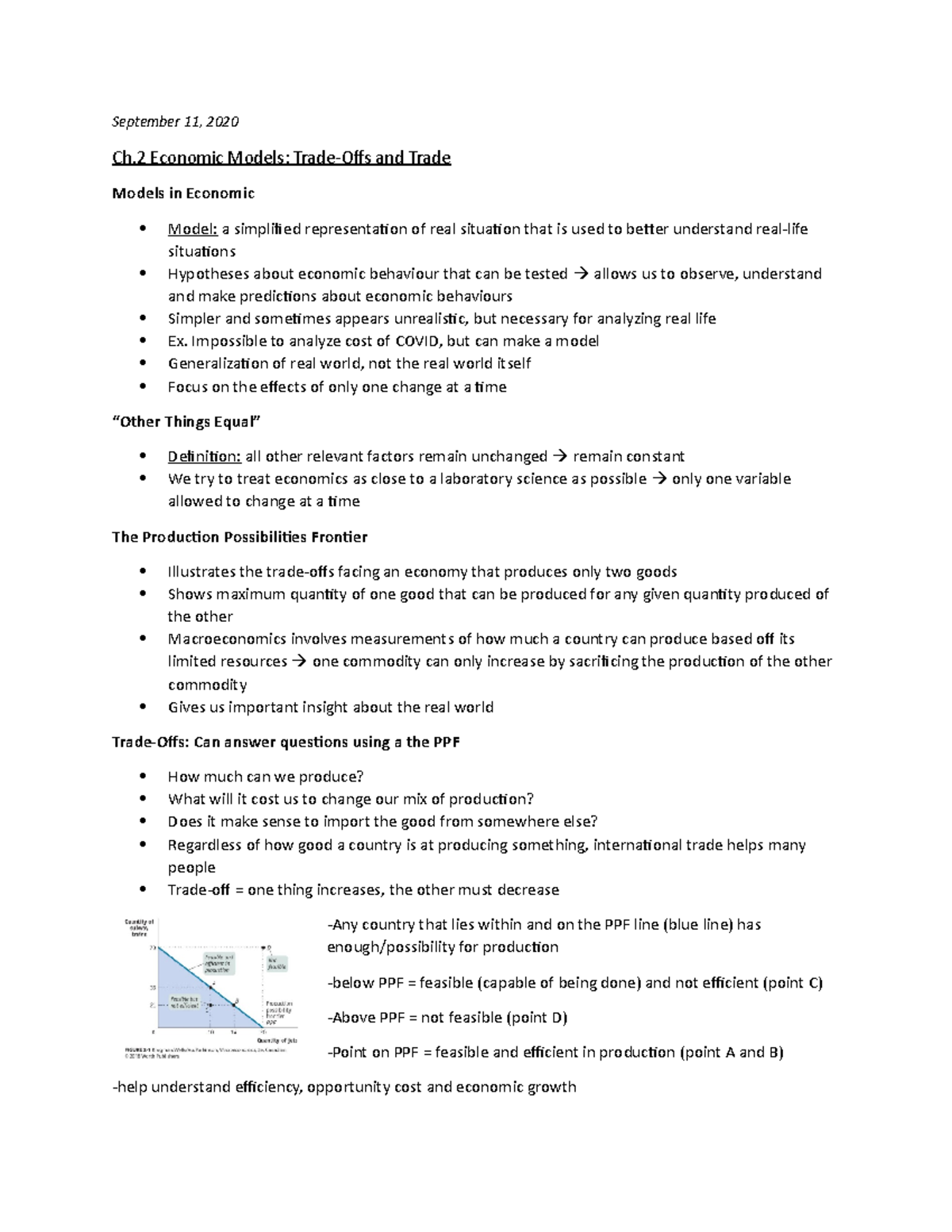 Ch.2 Economic Models - Lecture notes 2 - September 11, 2020 Ch Economic ...