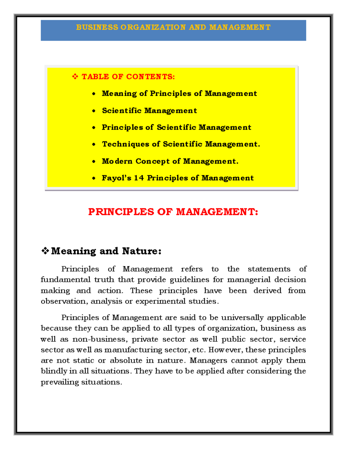 Principles of Management ( Scientific Management and General Management ...