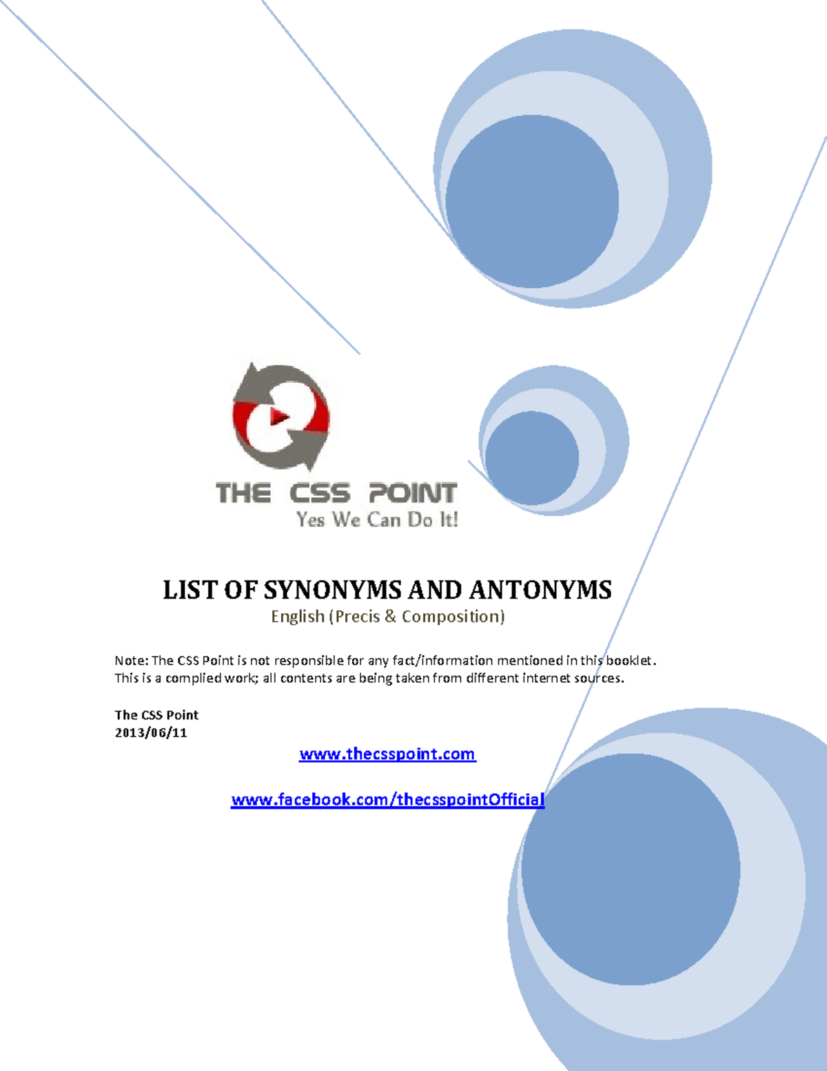 LIST OF Synonyms AND Antonyms - LIST OF SYNONYMS AND ANTONYMS English ...