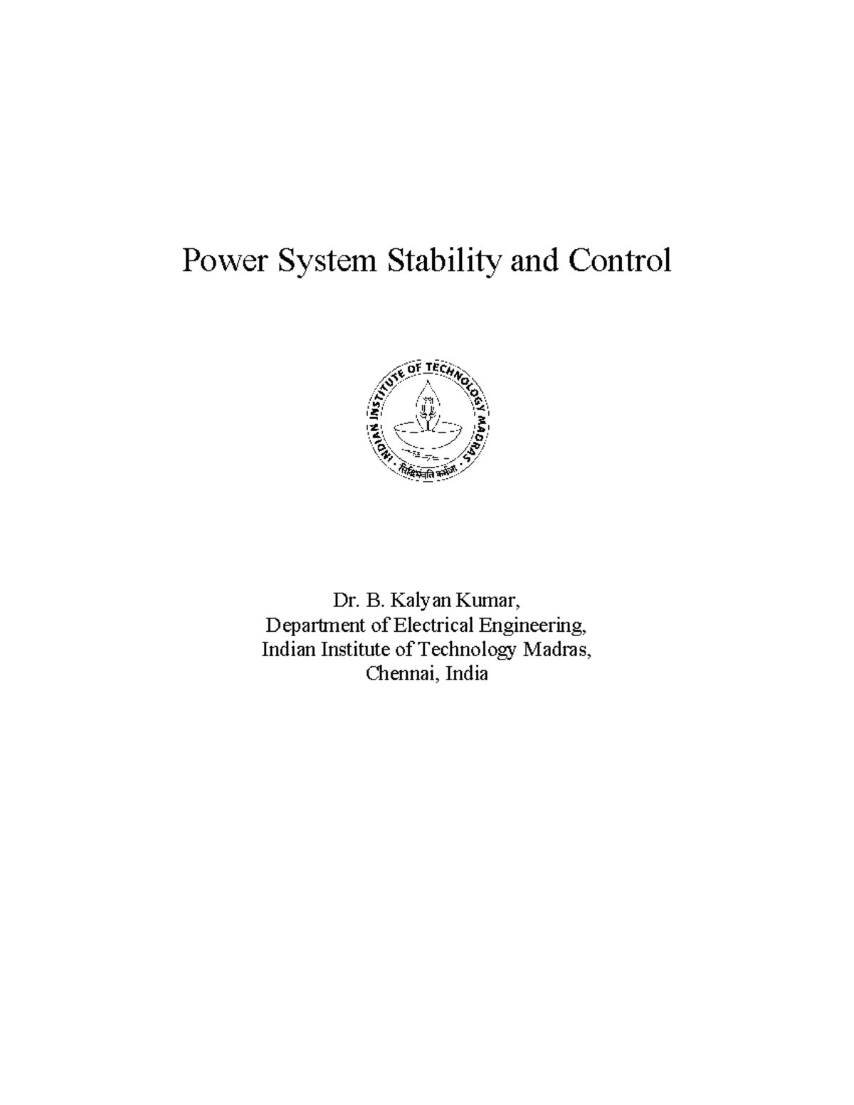 Chapter 1 - test - Power System Stability and Control Dr. B. Kalyan ...